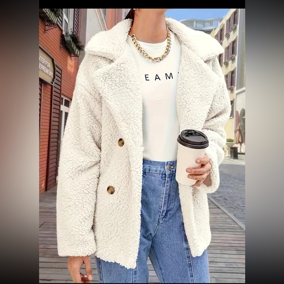 Jackets & Coats | Fuzzy Button Front Coatlong Sleeve Winter Warm ...